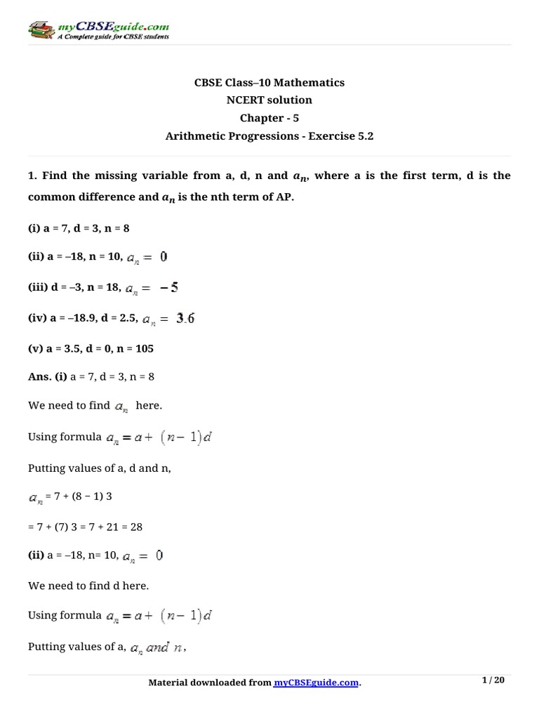 Class 10 Maths AP Exercise 5.2 Solutions | PDF | Equations | Numbers