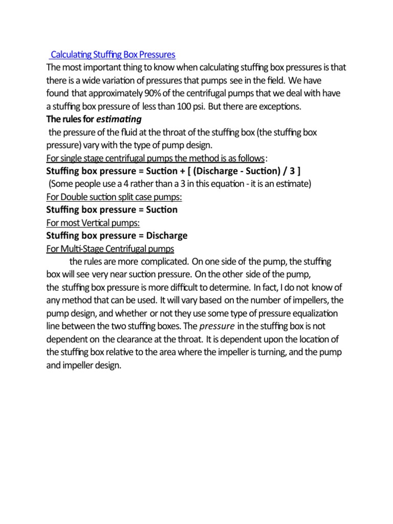 Calculating Stuffing Box Pressures | PDF | Technology & Engineering