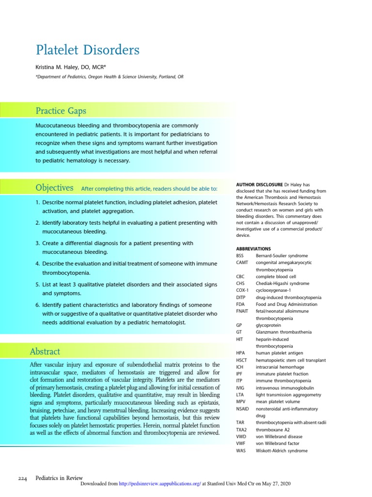 Platelet Disorders: Practice Gaps | PDF | Platelet | Coagulation