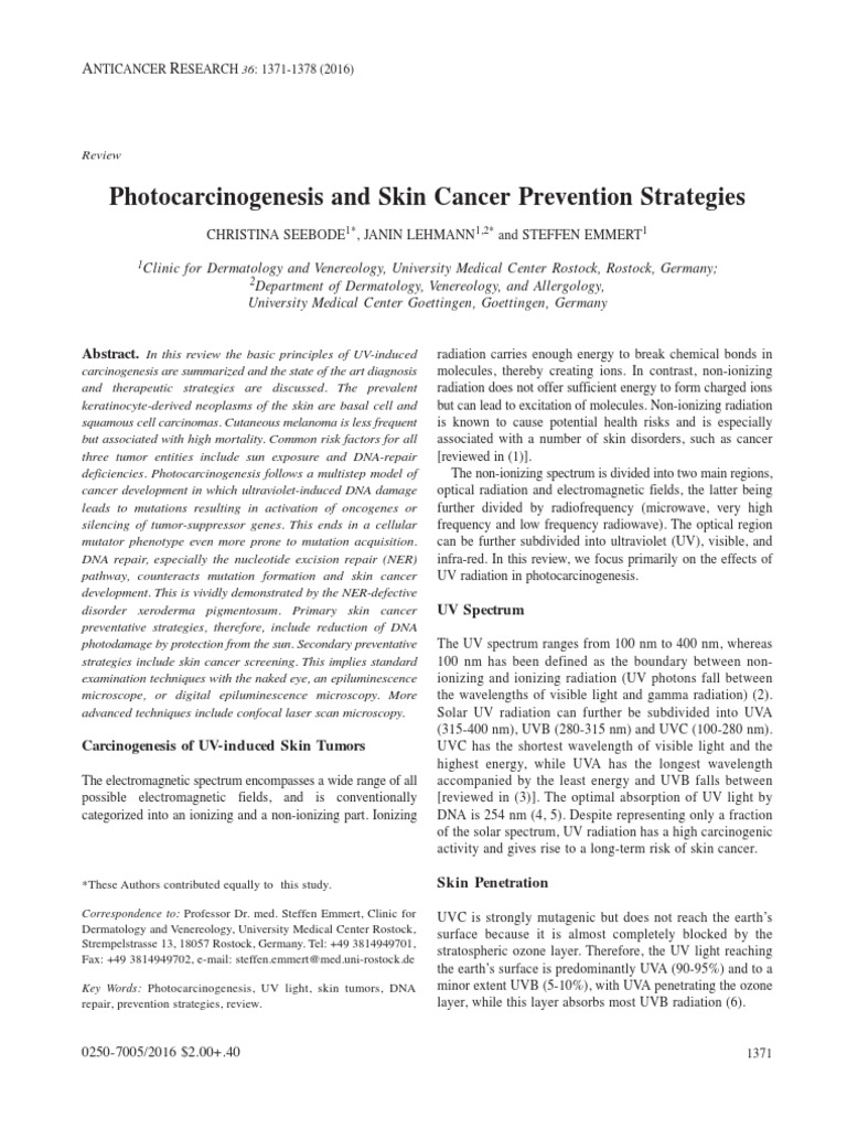 Photocarcinogenesis and Skin Cancer Prevention Strategies: Abstract ...