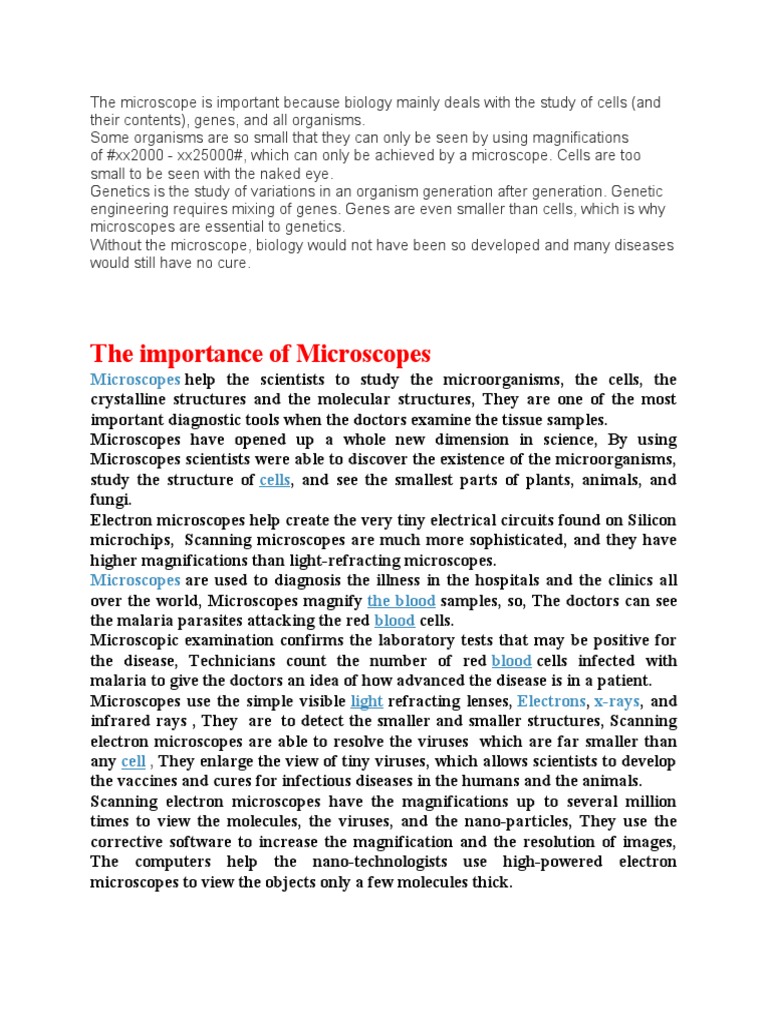 Importance of Microscope | PDF | Microscope | Electron Microscope