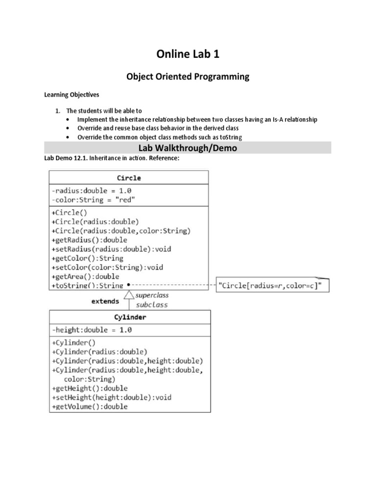 Online Lab 1 Object Oriented Programming Pdf Inheritance Object Oriented Programming