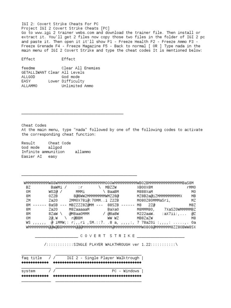 IGI 2 Codes 1 | PDF | Elevator | Strategy Guide