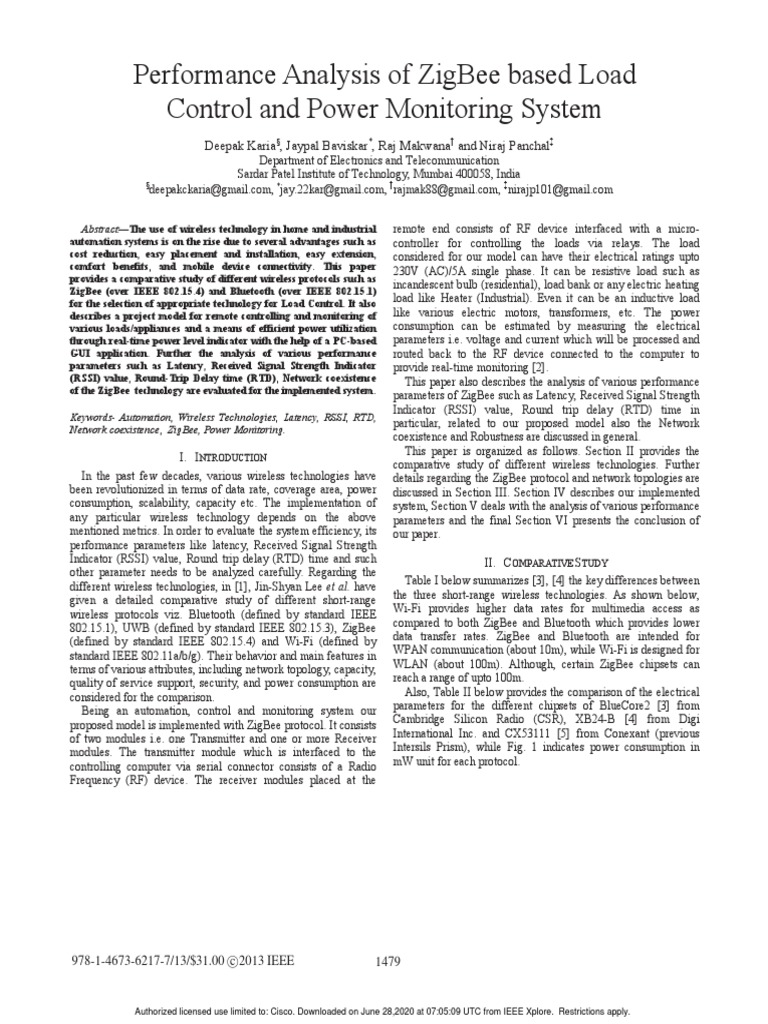 Performance Analysis Of Zigbee Based Load Control And Power Monitoring System Pdf Wi Fi