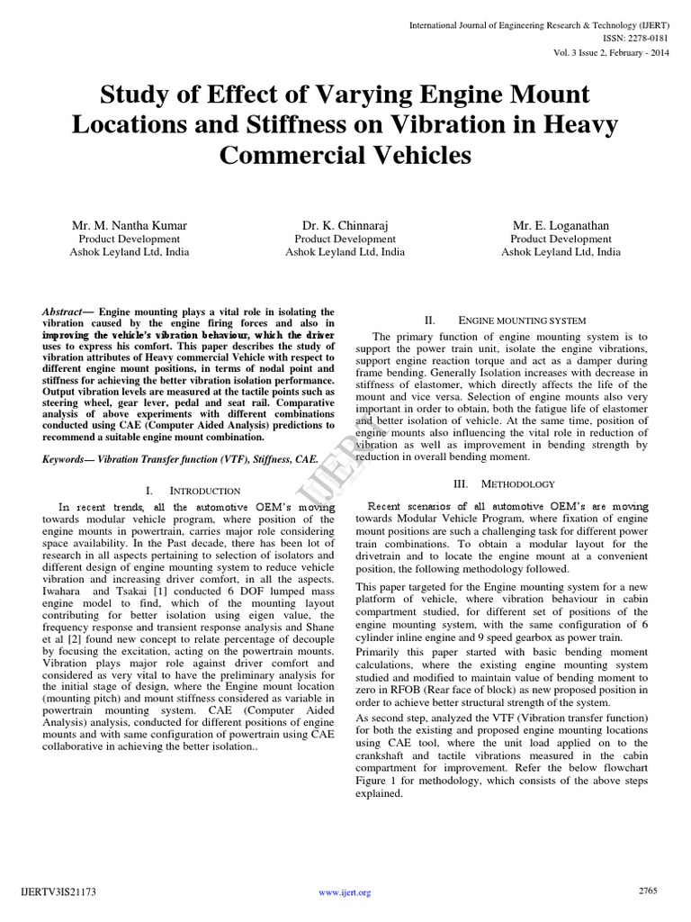 Study of Effect of Varying Engine Mount Locations and Stiffness On ...