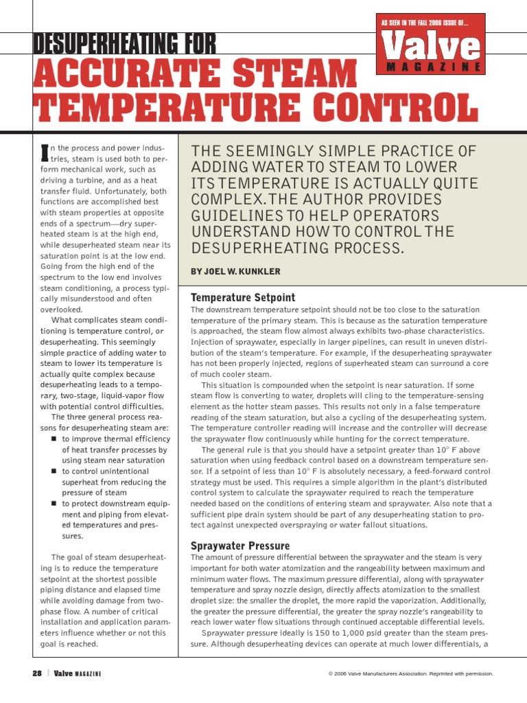 Accurate Steam Temperature Control: Desuperheating For | PDF | Steam ...
