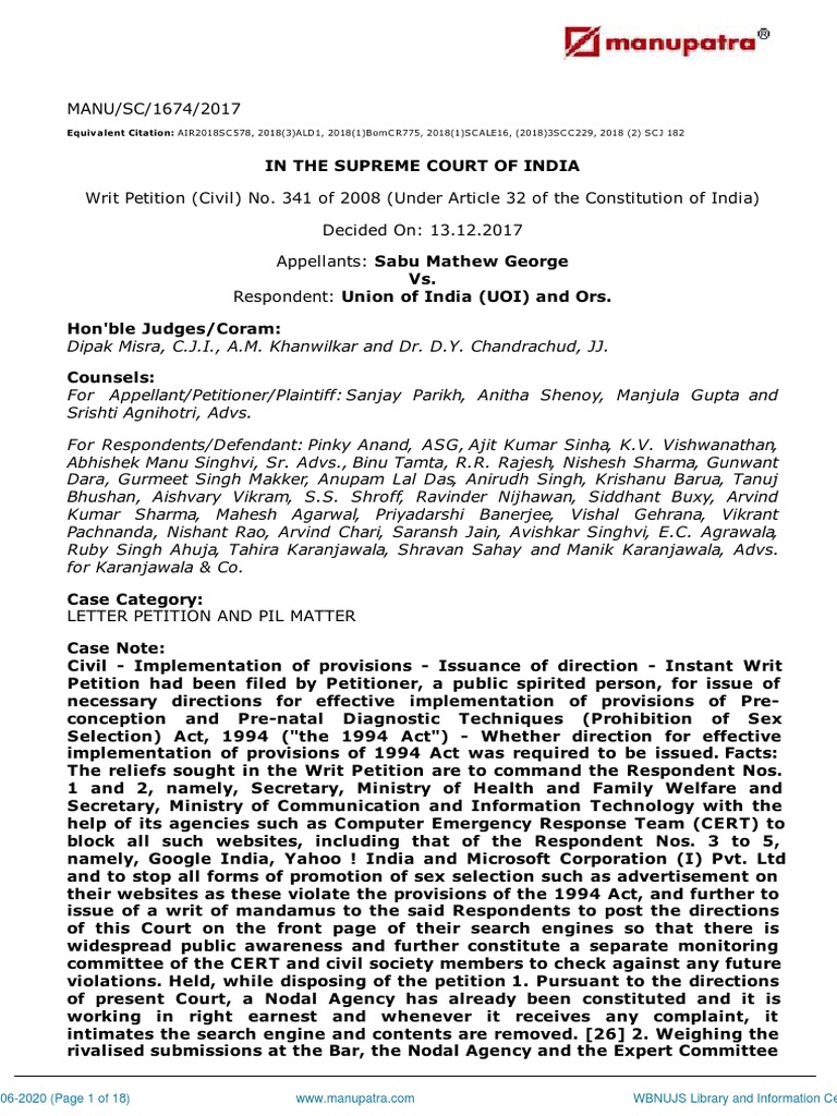 Sabu Mathew George Vs Union of India UOI and Ors ...