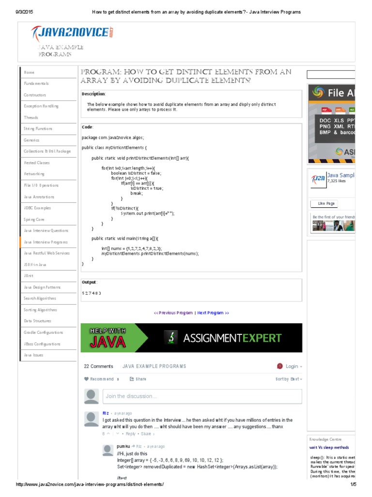 How To Get Distinct Elements From An Array by Avoiding Duplicate Elements - Java Interview ...