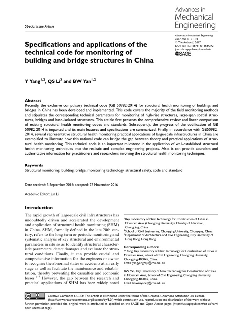 Specifications and Applications of The Technical Code For Monitoring of Building and Bridge ...