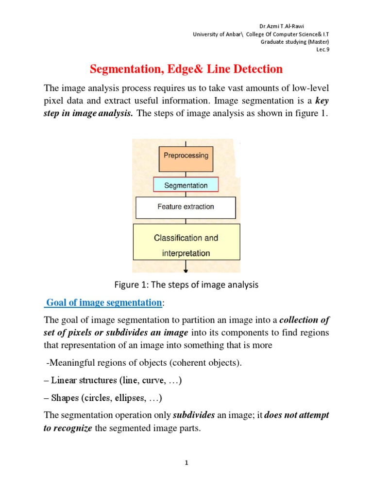 Segmentation, Edge& Line Detection: Step in Image Analysis | PDF | Image Segmentation | Cluster ...