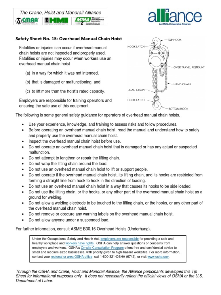 Safety Sheet No. 15: Overhead Manual Chain Hoist: The Crane, Hoist and ...