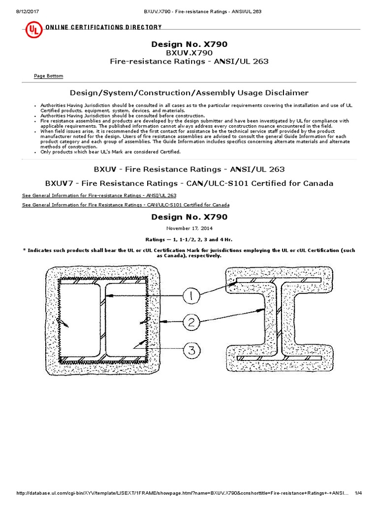 Design No. X790: BXUV.X790 Fire-Resistance Ratings - ANSI/UL 263 | PDF ...