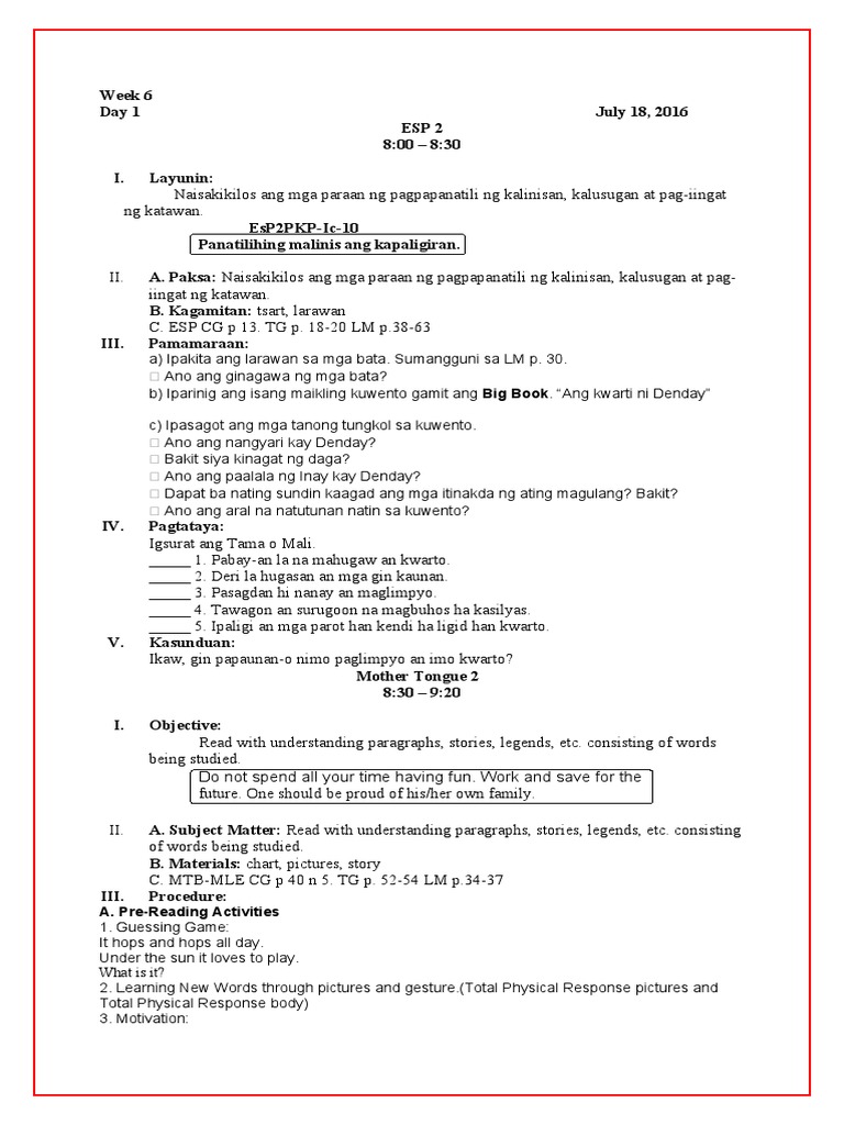 Lesson Plan Week 6 | PDF