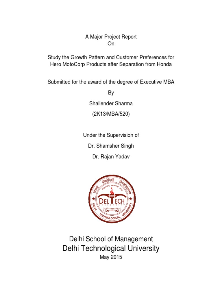 A Major Project Report EMBA DTU Shailender Sharma 2K13MBA520 | PDF ...
