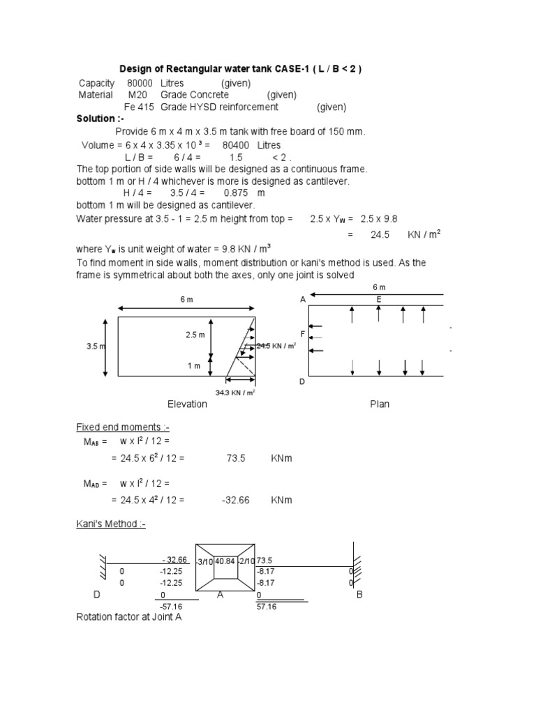 (PDF) Design of Rectangular Water Tank | Download Free PDF | Bending ...