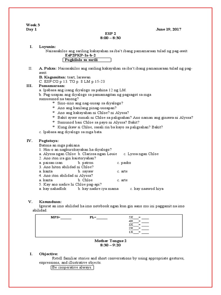 Lesson Plan Week 3 | PDF
