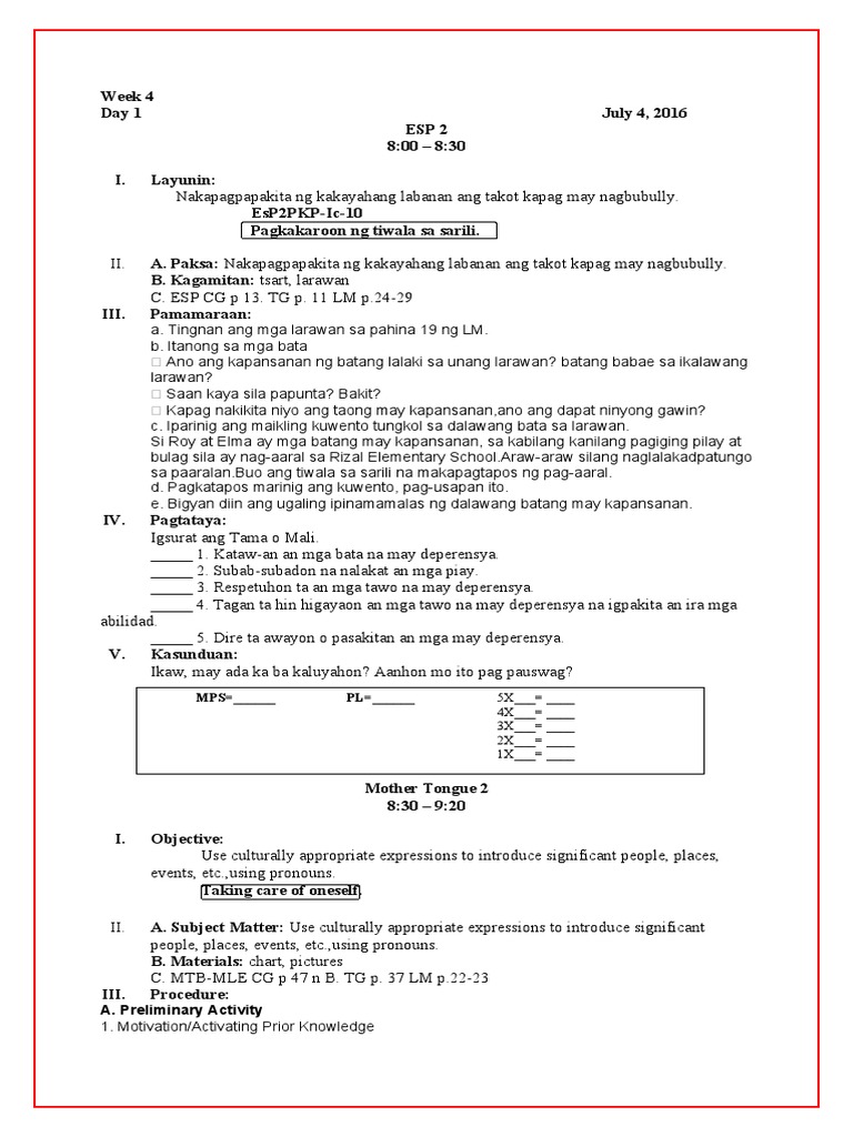 Lesson Plan Week 4 | PDF