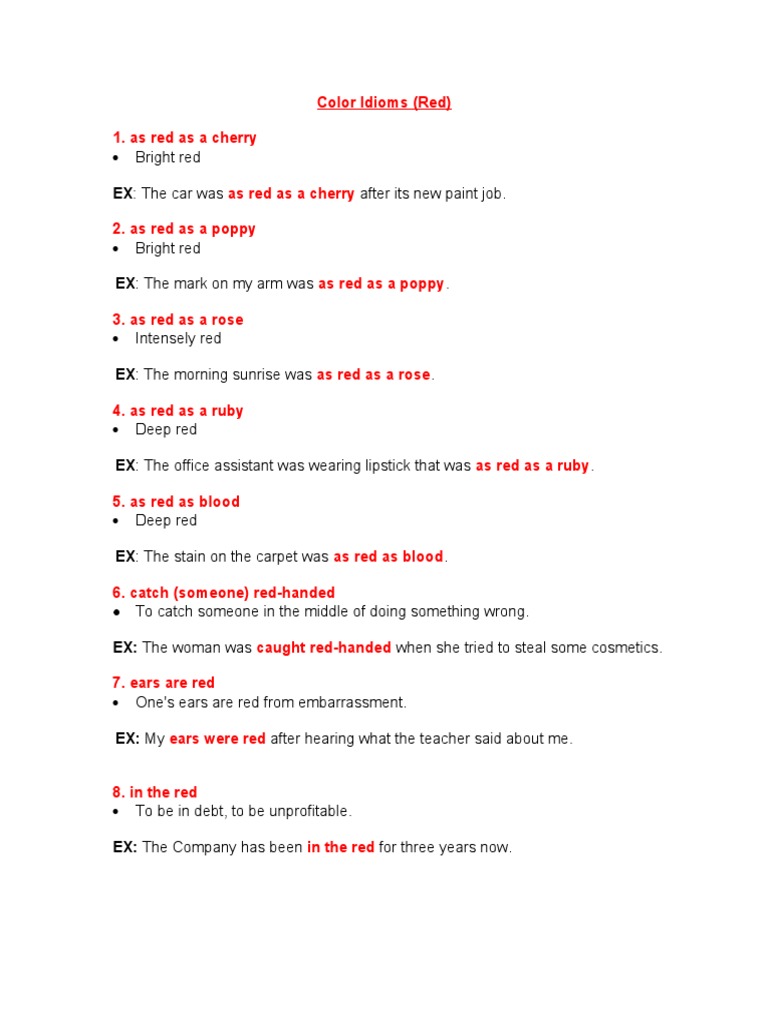 Color Idioms (Red) | PDF | Red
