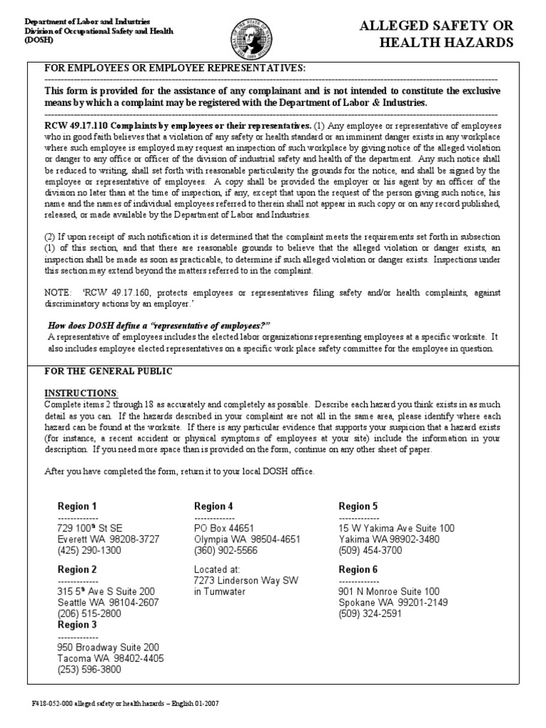 Alleged Safety or Health Hazards: How Does DOSH Define A ...