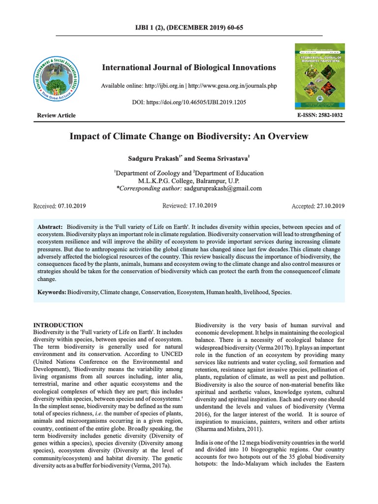 Impact of Climate Change On Biodiversity: An Overview | PDF ...