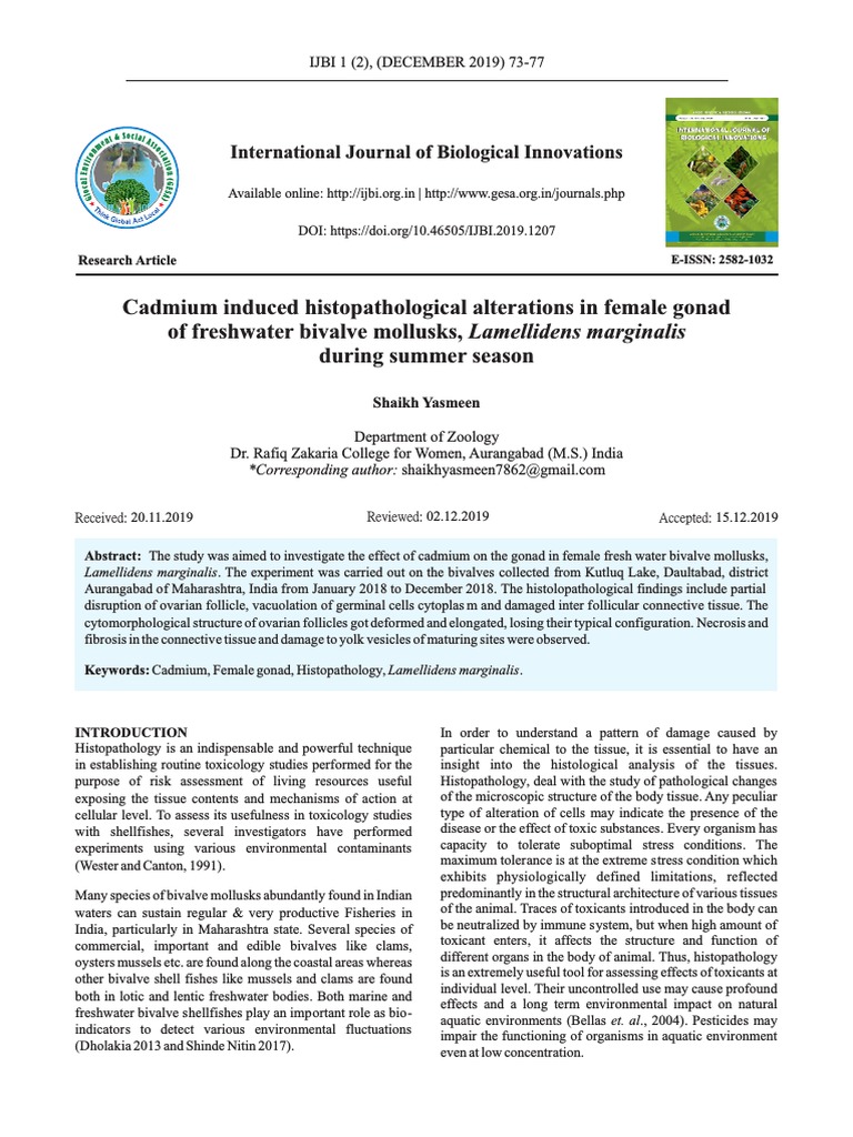 Cadmium Induced Histopathological Alterations in Female Gonad of ...
