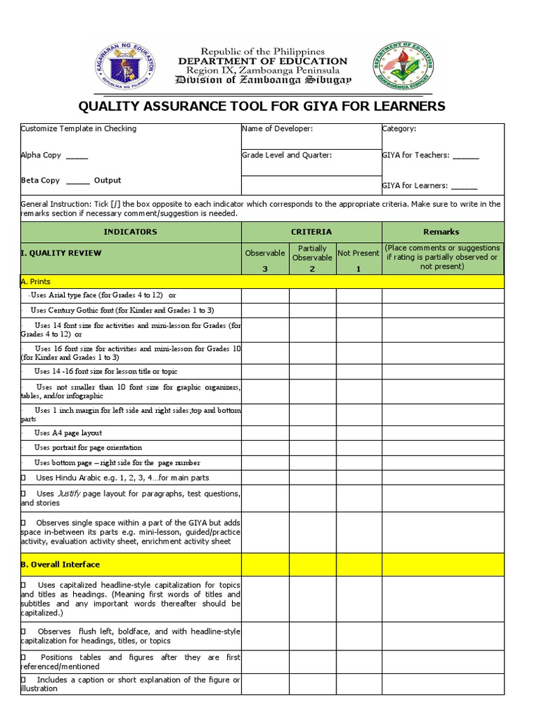 Quality Assurance Tool For Giya For Learners: Beta Copy - Output | PDF ...