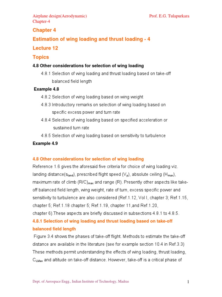 Estimation of Wing Loading and Thrust Loading - 4 Topics | PDF ...