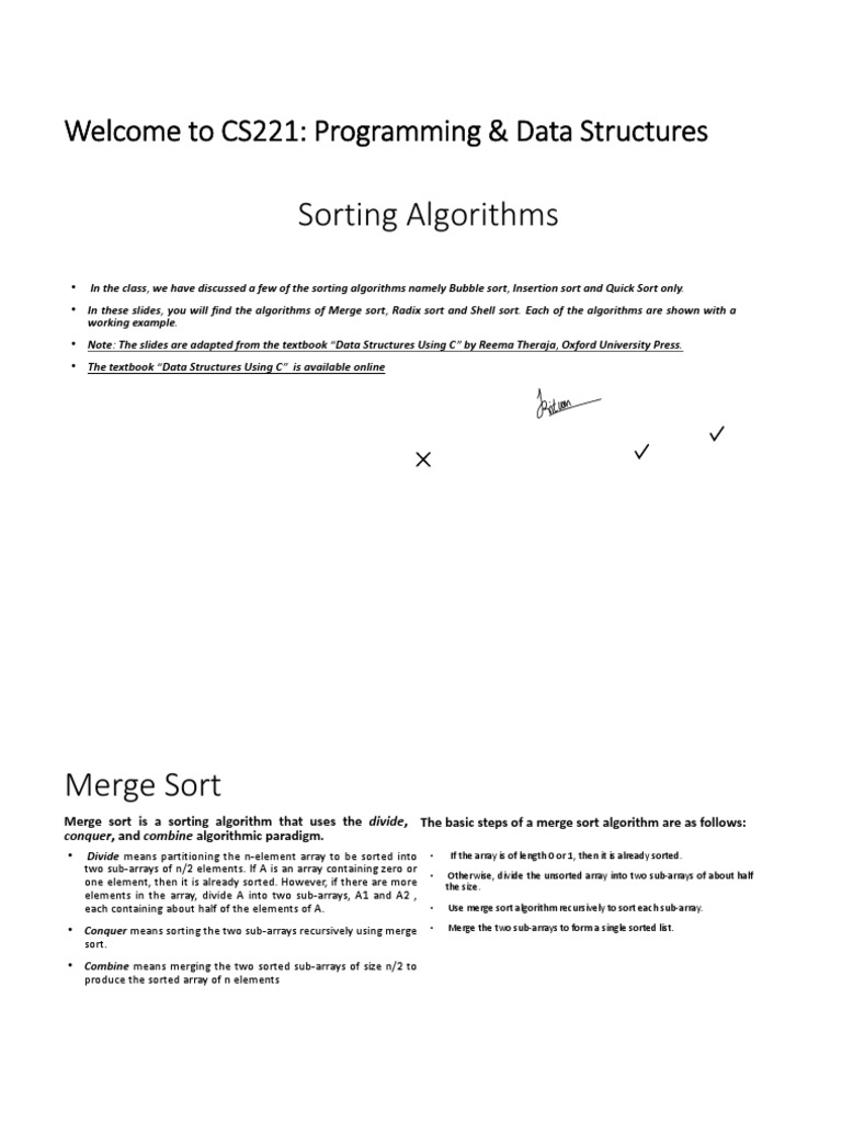 Sorting Algorithms Welcome To Cs221 Programming And Data Structures Pdf Array Data Structure 