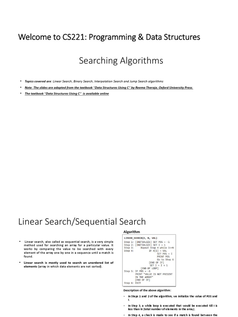 Searching Algorithms Welcome To Cs221 Programming And Data Structures Pdf Algorithms And 