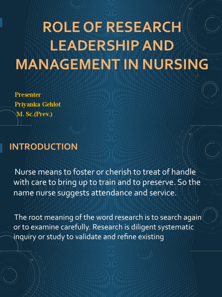 Role of Research Leadership and Management in Nursing | PDF | Nursing ...