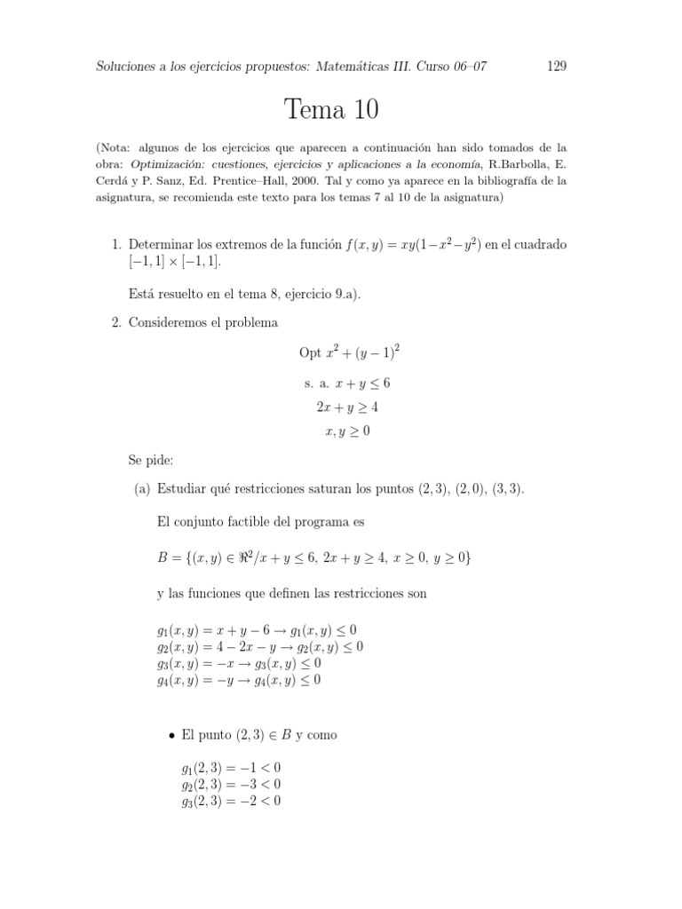 Soluciones Problemas 06 07 Tema 10 PDF | PDF | Conjunto convexo | Función (Matemáticas)