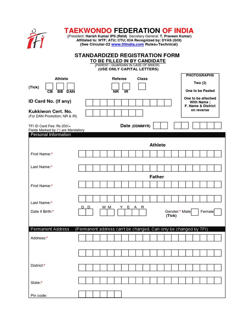 TFI registration form | PDF | Identity Document | Government And Personhood