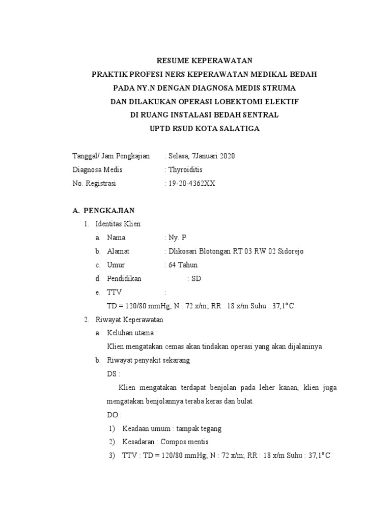 Resume Operasi Lobektomi Struma | PDF