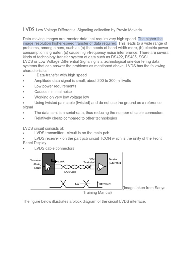 An Overview of LVDS (Low Voltage Differential Signaling) Technology for ...