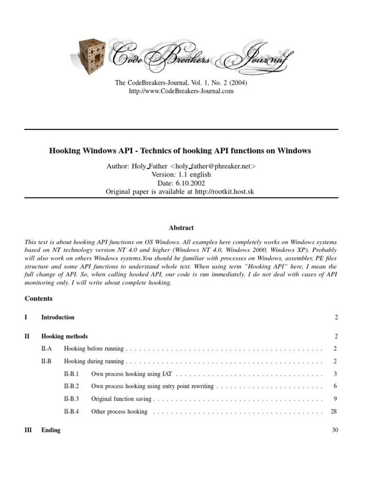 CBJ 1-2-2004 Holy Father Hooking Windows API | PDF | Microsoft Windows ...