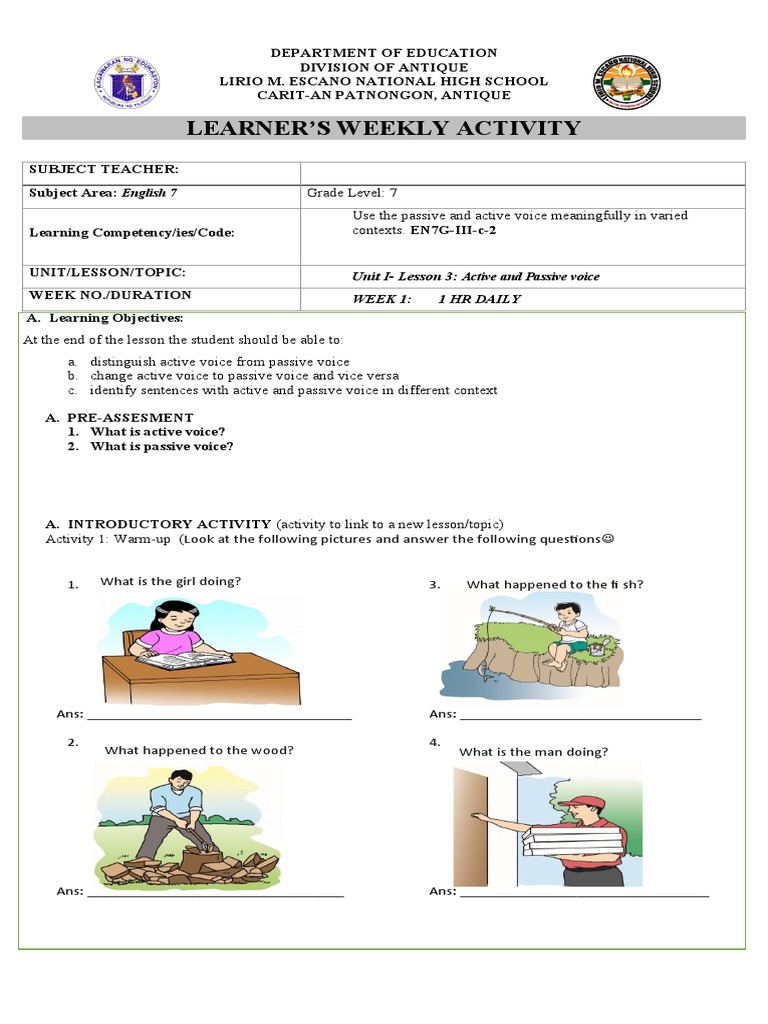 Active and Passive Voice Lesson Plan | PDF | Verb | Syntax
