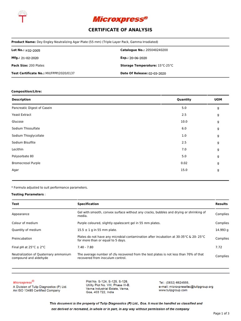 Certificate of Analysis | PDF | Bacillus | Biology