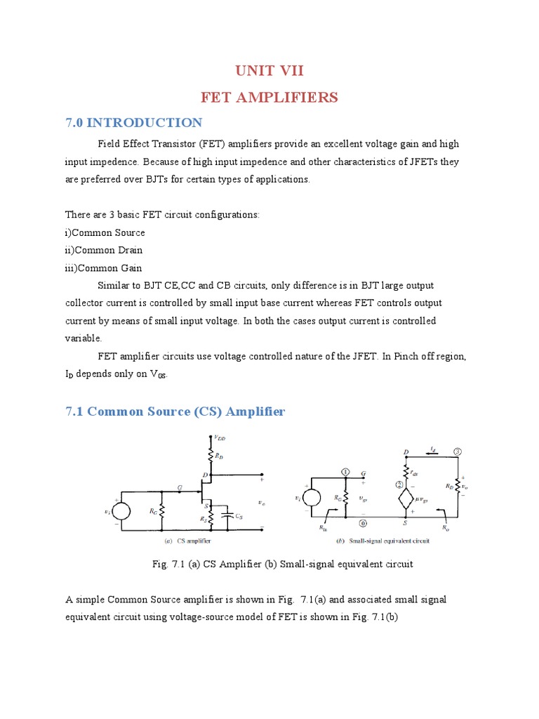 Unit Vii Fet Amplifiers | PDF | Field Effect Transistor | Amplifier