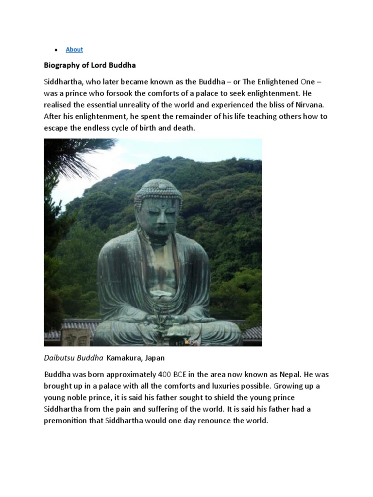 Biography of Lord Buddha: About | PDF | Gautama Buddha | Enlightenment ...