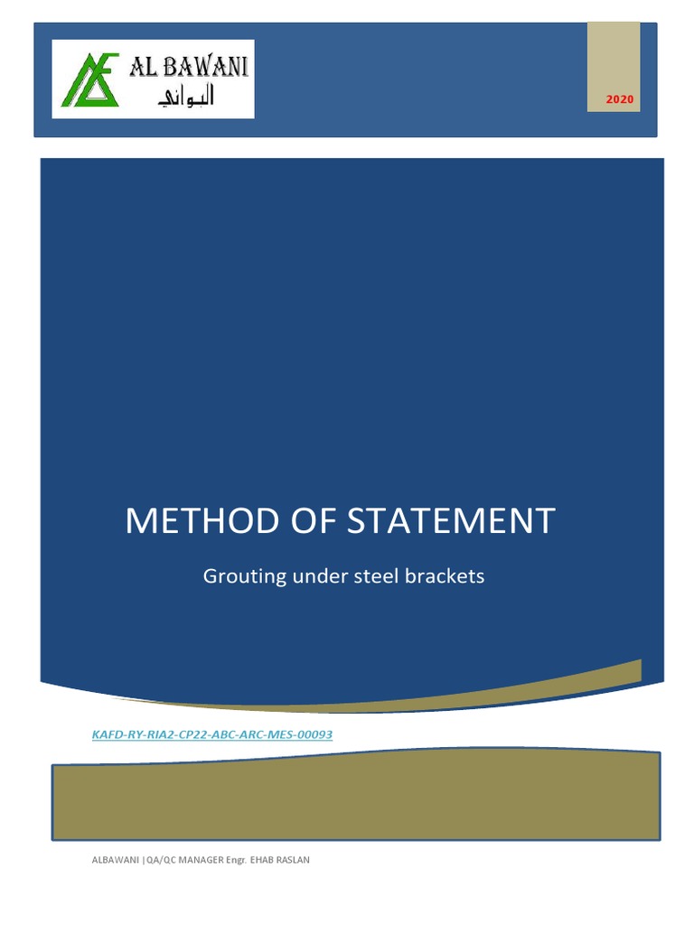 Method of Statement: Grouting Under Steel Brackets | PDF | Safety | Engineer
