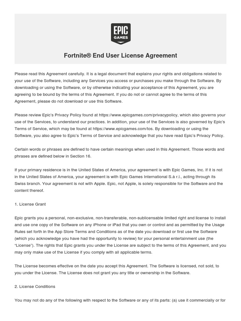 Fortnite® End User License Agreement | PDF | Indemnity | License