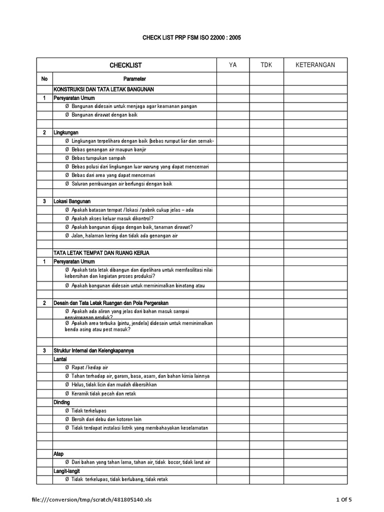 Check List PRP ISO 22000 | PDF