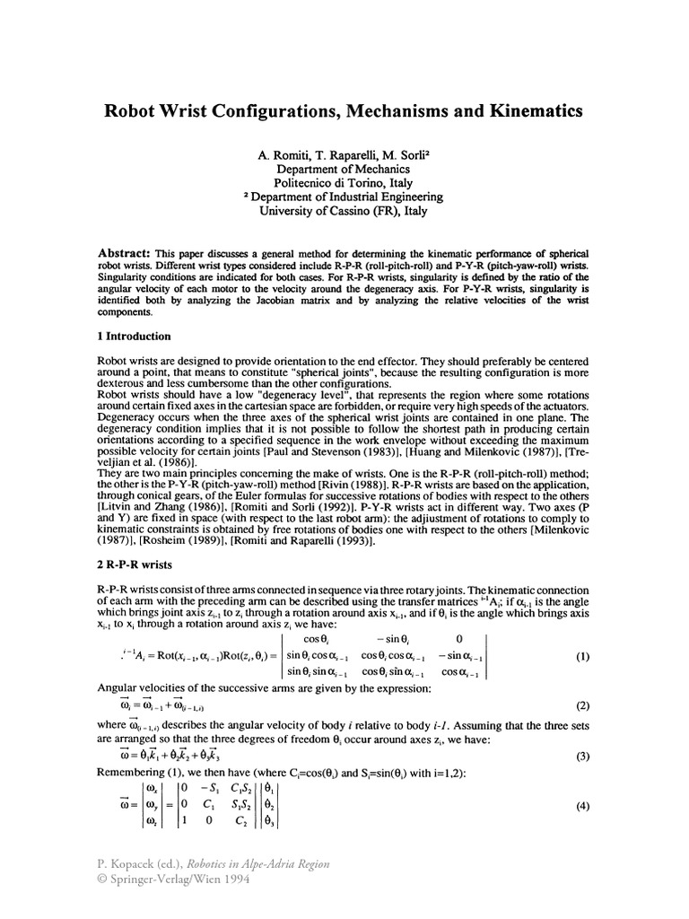 Robot Wrist Configurations, Mechanisms and Kinematics | PDF ...