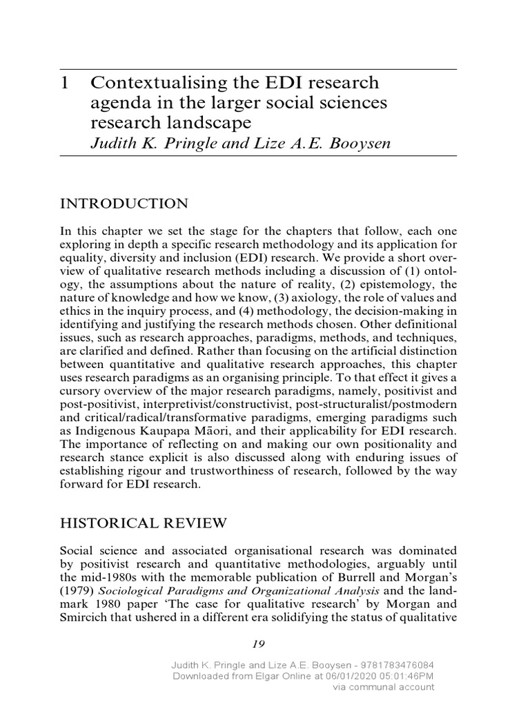 1 Contextualising The EDI Research Agenda in The Larger Social Sciences ...
