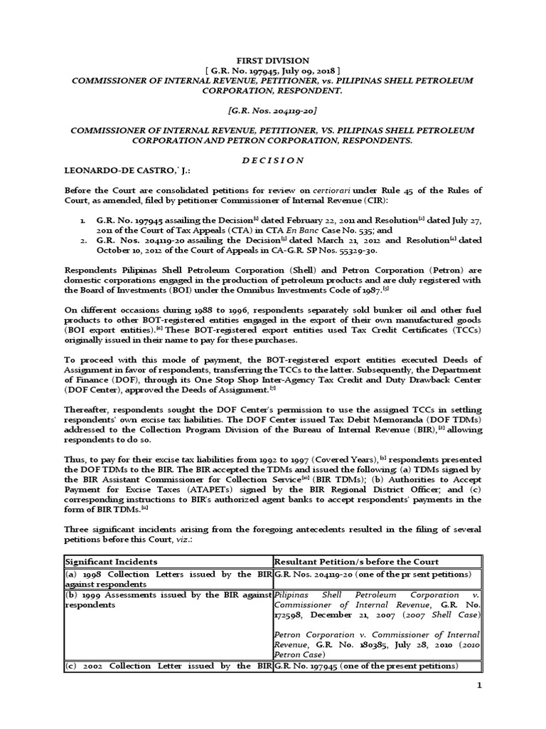 14) CIR Vs PILIPINAS SHELL PETRON - J. Leoneardo-DeCastro | PDF ...