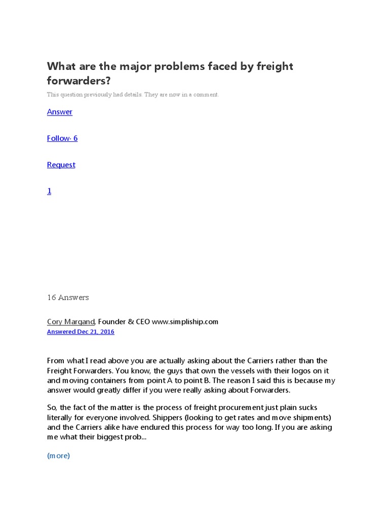 Challenges in Freight Forwarding Industry | PDF | Cargo | Trade