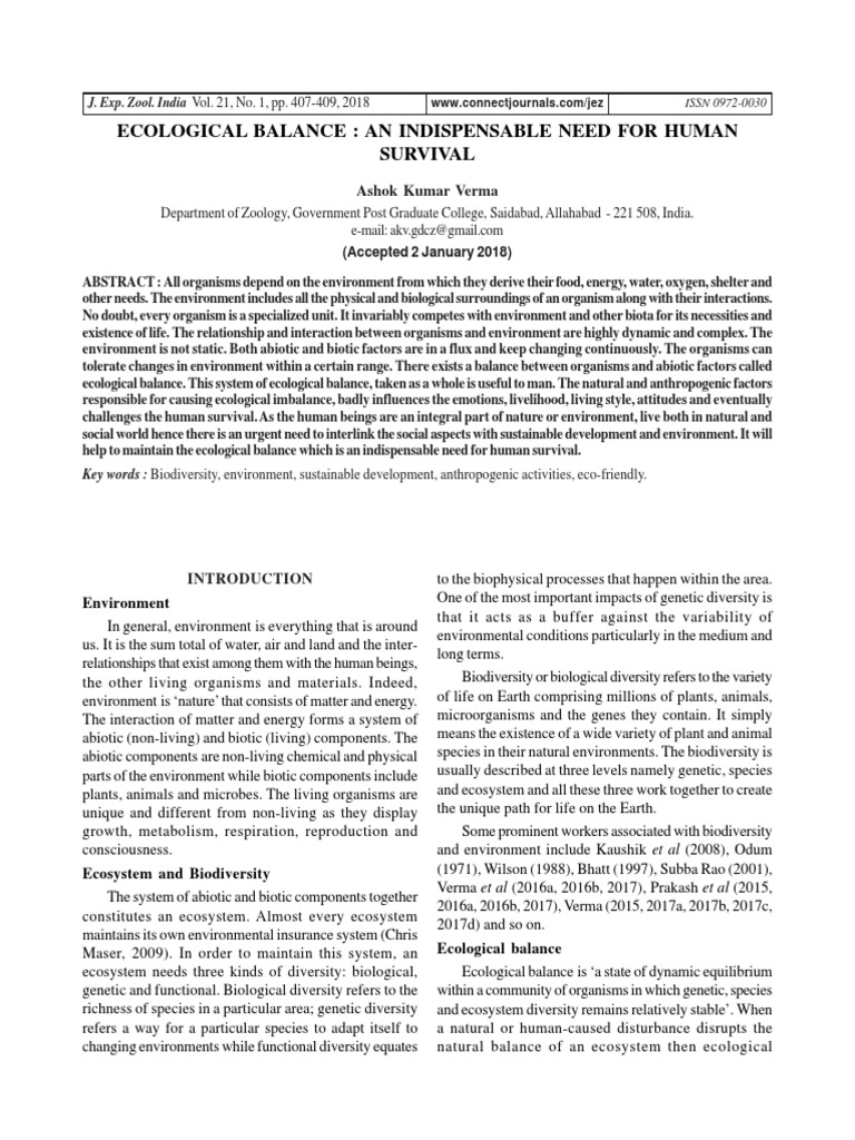 Ecological Balance: An Indispensable Need For Human Survival | PDF ...