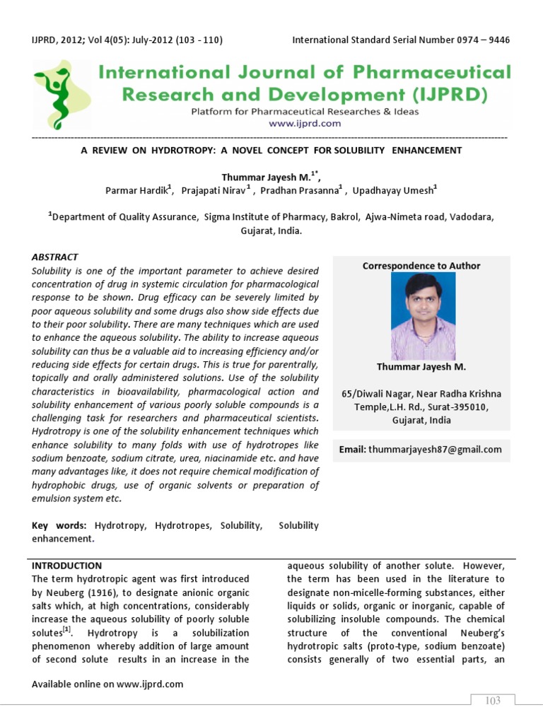 Hydrotropy: Enhancing Drug Solubility | PDF | Solubility ...