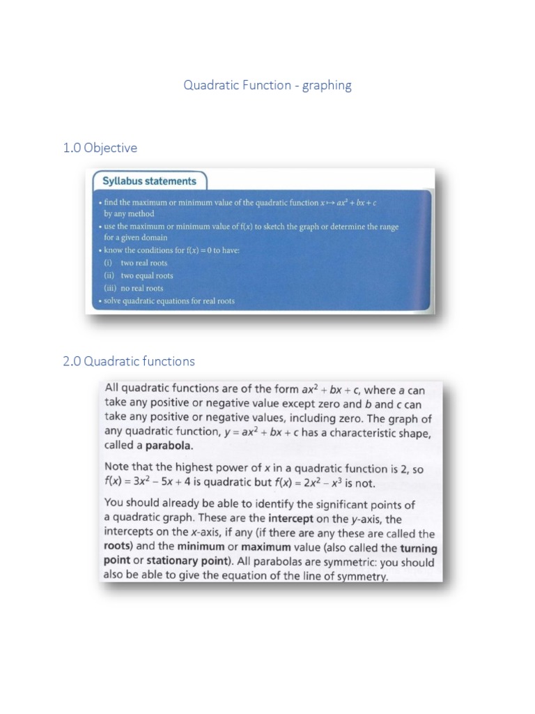 Quadratic Functions Note 1 | PDF