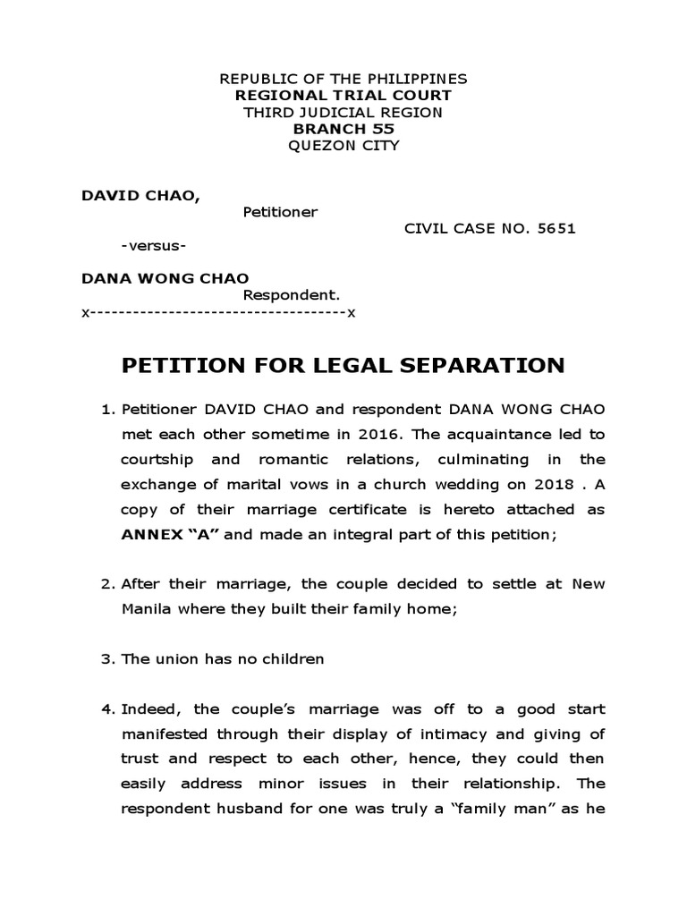 Petition For Legal Separation Legal Form | PDF | Marriage | Social ...